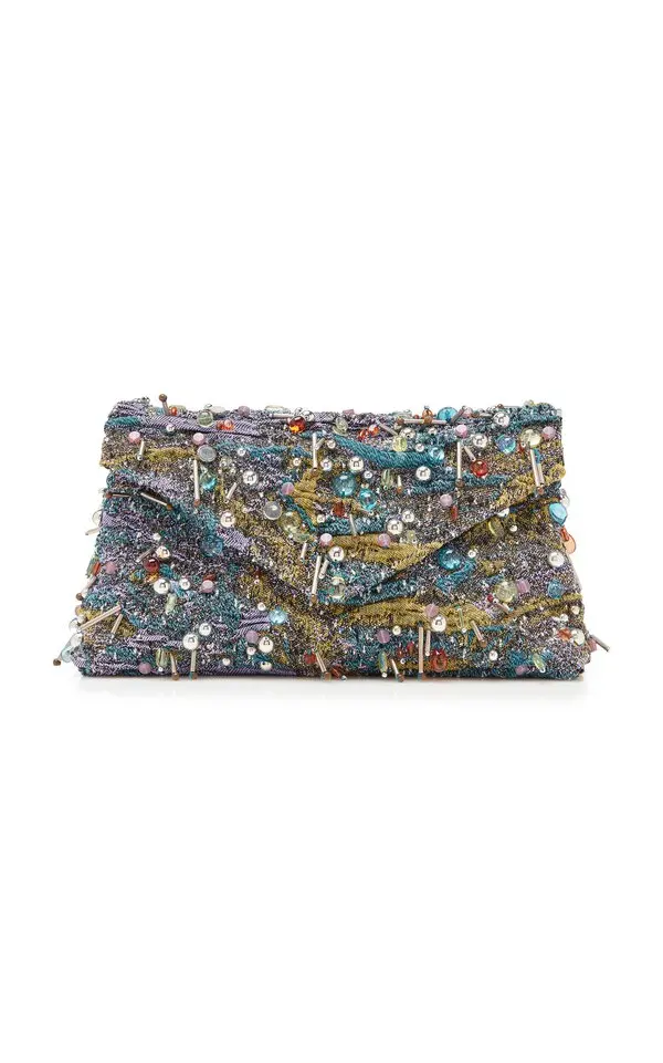 Dries Van Noten Embroidered Jacquard Envelope Clutch - Yellow