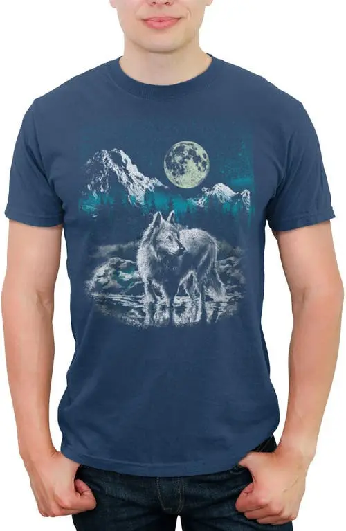 LOST GODS Classic Wolf Scene Graphic T-shirt - Midnight
