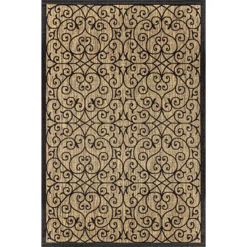 JONATHAN Y Madrid Vintage Filigree Textured Weave Indoor/outdoor Area Rug - Black/khaki- Round