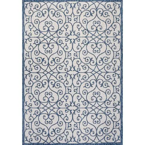 JONATHAN Y Madrid Vintage Filigree Textured Weave Indoor/outdoor Area Rug - Blue/cream