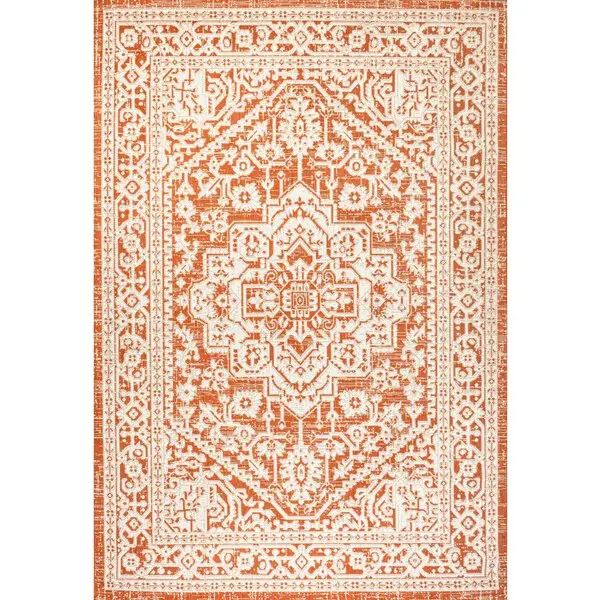 JONATHAN Y Sinjuri Medallion Textured Weave Indoor/outdoor Area Rug - Orange/cream