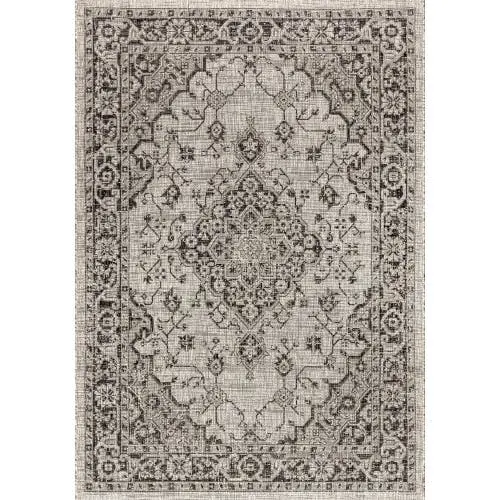 JONATHAN Y Rozetta Boho Medallion Textured Weave Indoor/outdoor Area Rug - Gray/black