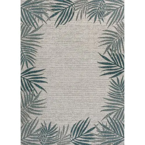 JONATHAN Y Isla Coastal Cottage Palm Frond Border Indoor/outdoor Area Rug - Blue/cream