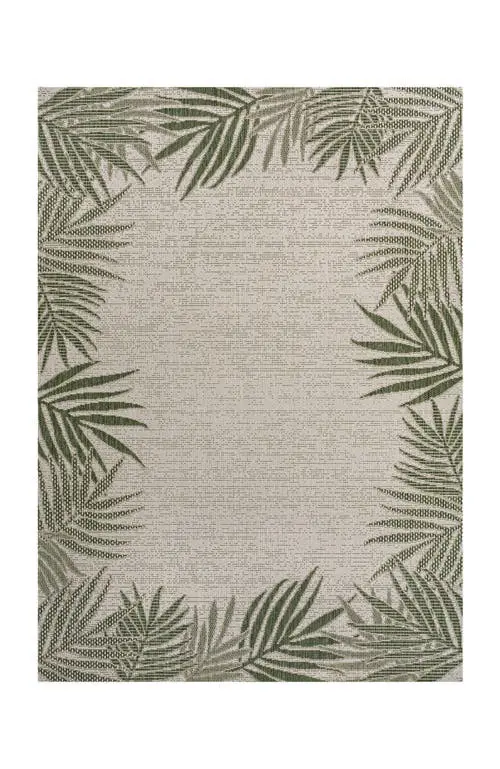 JONATHAN Y Isla Coastal Cottage Palm Frond Border Indoor/outdoor Area Rug - Green/cream
