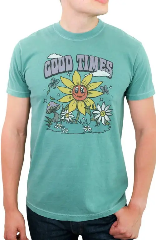 LOST GODS Good Times Retro Flowers Graphic T-shirt - Sea Foam