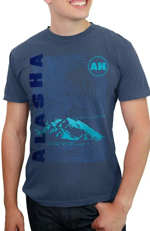 LOST GODS Alaska Coordinates Poster Graphic T-shirt - Denim