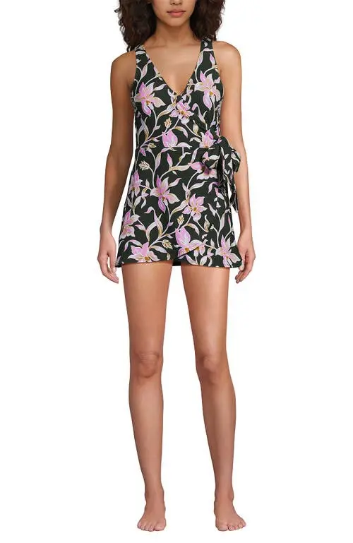 LANDS' END Side Tie Mini Swim Dress - Tropic Floral/rich Olive