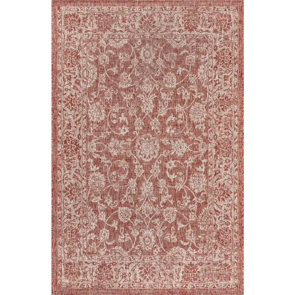 JONATHAN Y Tela Bohemian Textured Weave Floral Indoor/outdoor Area Rug - Red/taupe