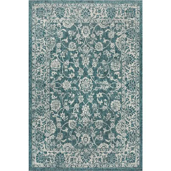 JONATHAN Y Tela Bohemian Textured Weave Floral Indoor/outdoor Area Rug - Teal/gray