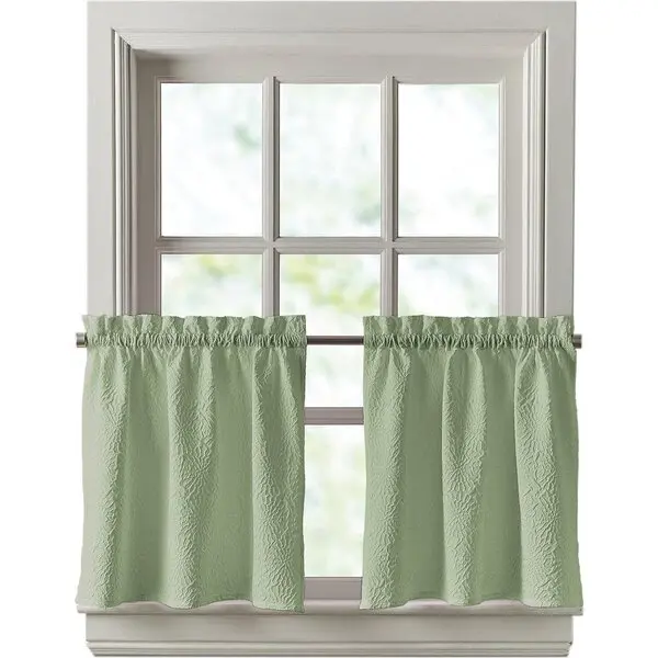 Dkny Chrysanthemum Set Of 2 Floral Tier Curtains - Sage