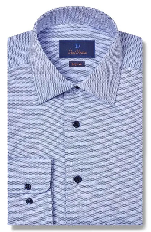 David Donahue Regular Fit Micro Geometric Dobby Dress Shirt - Blue