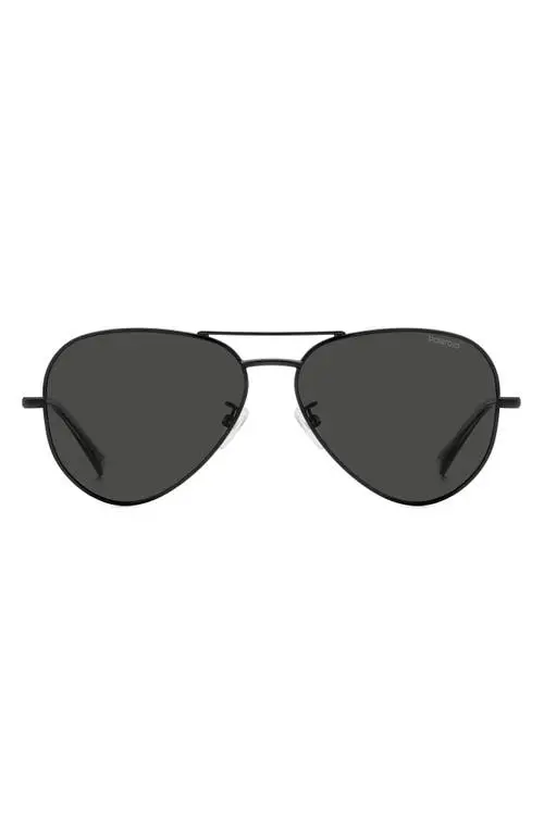 POLAROID 59mm Polarized Aviator Sunglasses - Black/ Grey Polar
