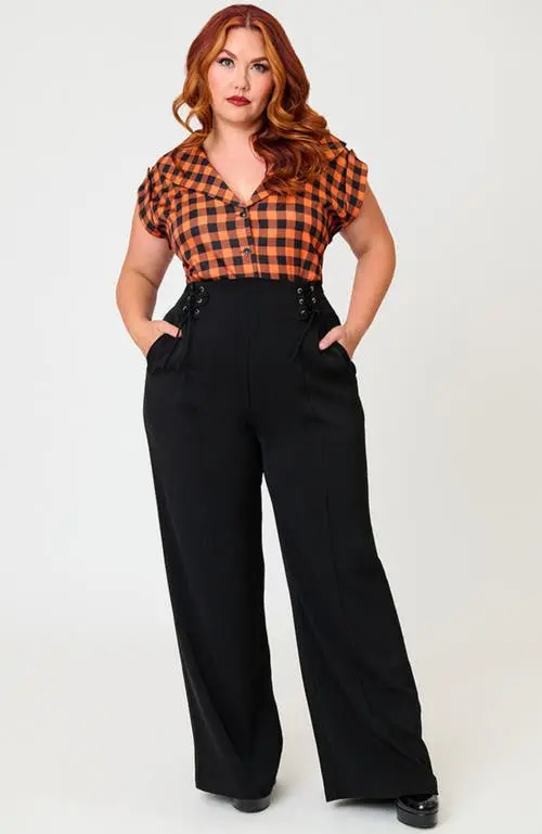 Unique Vintage 1960s Twill Sleeveless Blouse - Orange Gingham