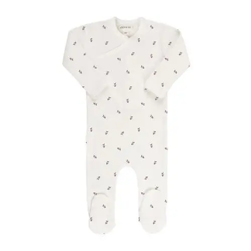 ELY'S & CO. Baby Cotton Ribbed Zipper Footie - Ivory/plum Berry
