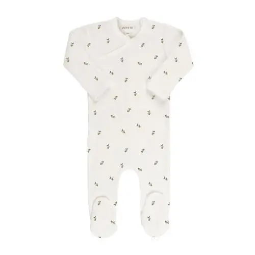 ELY'S & CO. Baby Cotton Ribbed Zipper Footie - Ivory/sage Berry