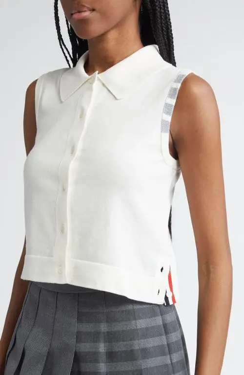 Thom Browne 4-bar Crop Cotton Polo - White