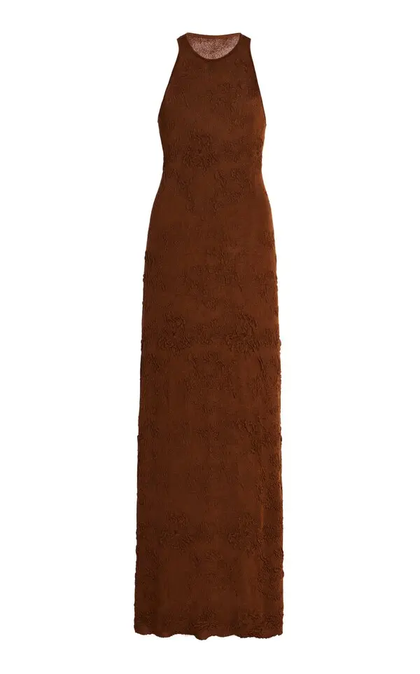 MAYGEL CORONEL El Virao Open Back Knit Jacquard Maxi Dress - Brown