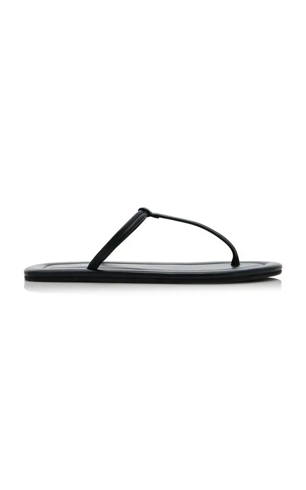 ST. AGNI T-strap Lambskin Leather Sandals - Black