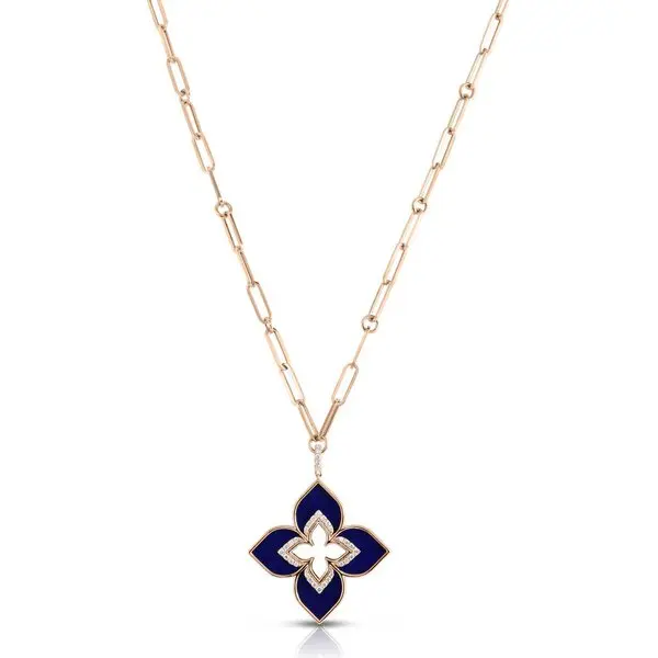 Roberto Coin Venetian Princess Diamond And Lapis Lazuli Pendant Necklace - Rose Gold