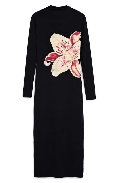 Desigual Lilly Print Long Sleeve Rib Midi Sweater Dress