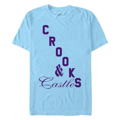 CROOKS & CASTLES Purple Big Bold Logo Short Sleeve Graphic T-shirt - Light Blue