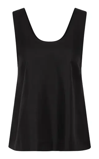 ST. AGNI Scoop-neck Silk-twill Top - Black