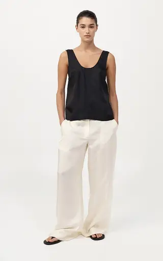 ST. AGNI Scoop-neck Silk-twill Top - Black