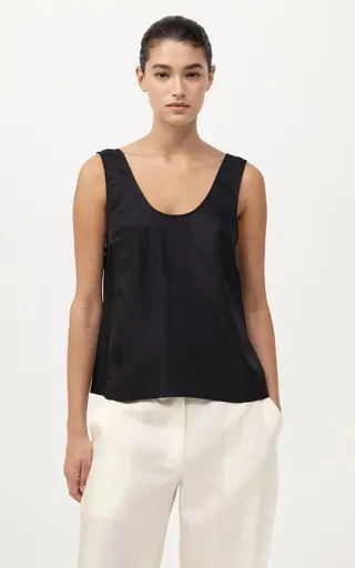 ST. AGNI Scoop-neck Silk-twill Top - Black