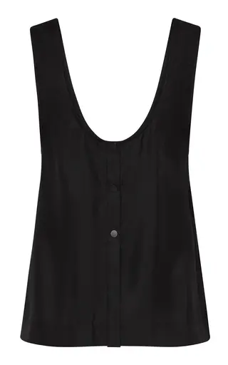 ST. AGNI Scoop-neck Silk-twill Top - Black