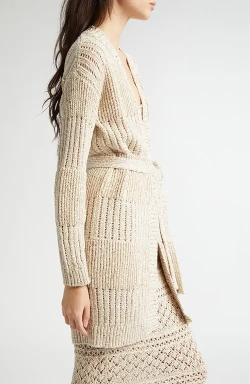 Eleventy Sequin Cotton-blend Belted Cardigan