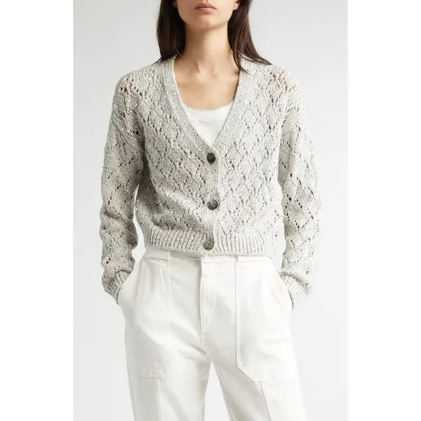 Eleventy Sequin Diamond Stitch Short Cardigan