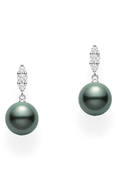 Mikimoto Morning Dew Cultured Pearl & Diamond Drop Earrings - 18kw