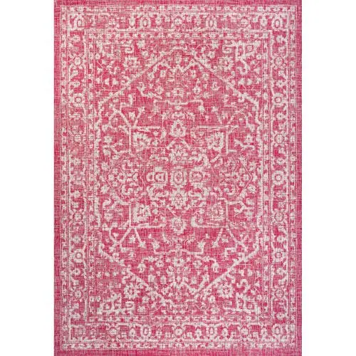 JONATHAN Y Malta Bohemian Medallion Textured Weave Indoor/outdoor Area Rug - Fuchsia/light Gray