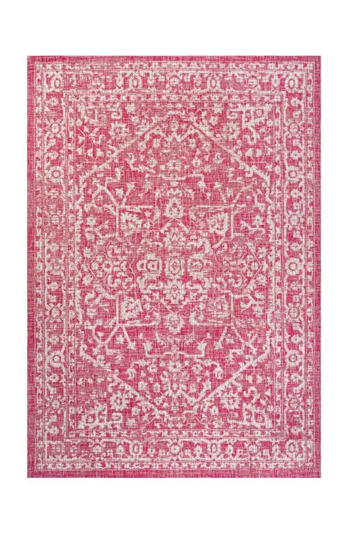 JONATHAN Y Malta Bohemian Medallion Textured Weave Indoor/outdoor Area Rug - Fuchsia/light Gray