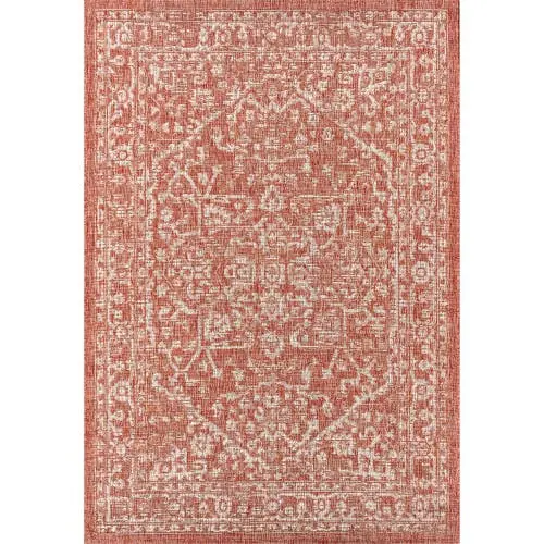 JONATHAN Y Malta Bohemian Medallion Textured Weave Indoor/outdoor Area Rug - Red/taupe