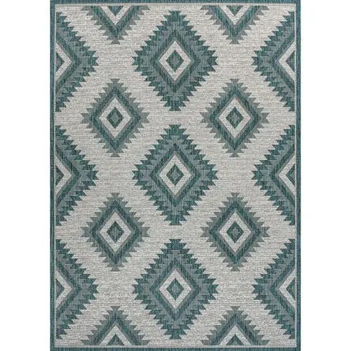 JONATHAN Y Lior Geometric Moroccan Diamond Indoor/outdoor Area Rug - Turquoise/cream