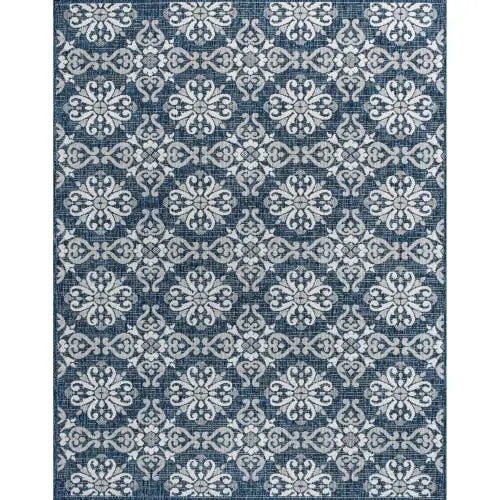 JONATHAN Y Amora Traditional Mediterranean Tile Design Indoor/outdoor Area Rug - Navy/cream