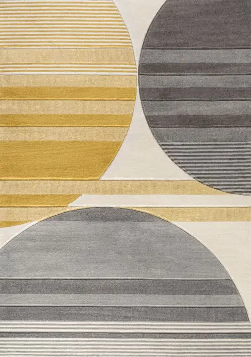 JONATHAN Y Nicky Geometric Striped Circles Area Rug - Gray/yellow/cream