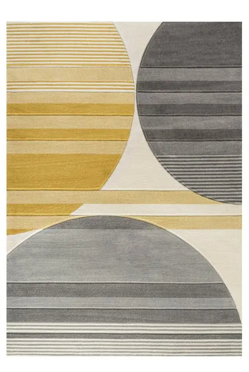 JONATHAN Y Nicky Geometric Striped Circles Area Rug - Gray/yellow/cream