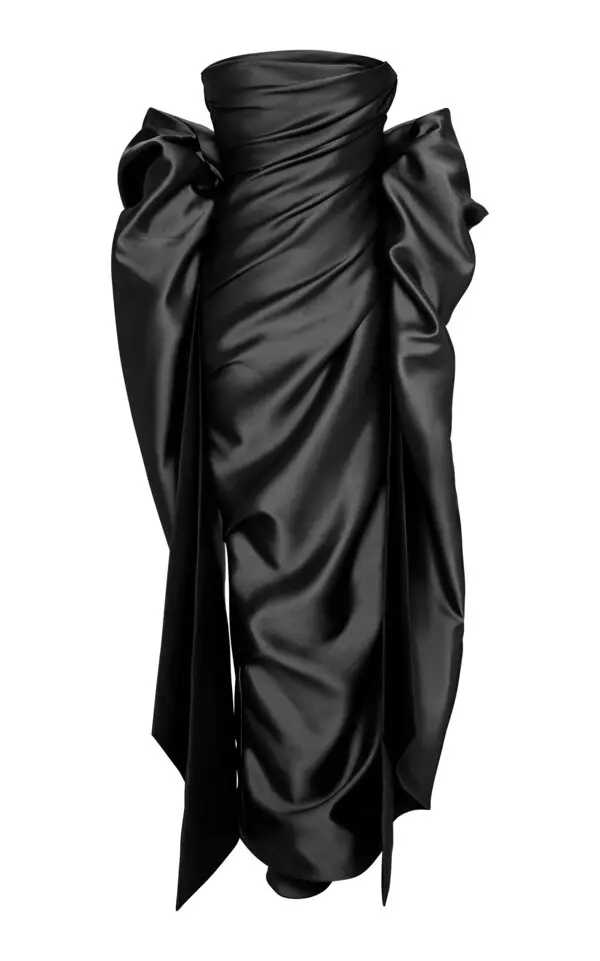 MARMAR HALIM Draped Strapless Mikado Gown With Shawl