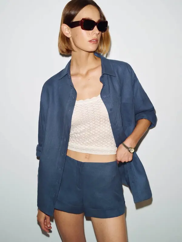 REFORMATION Oversized Linen Shirt - Blue