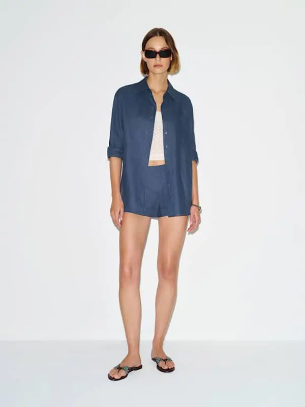 REFORMATION Oversized Linen Shirt - Blue