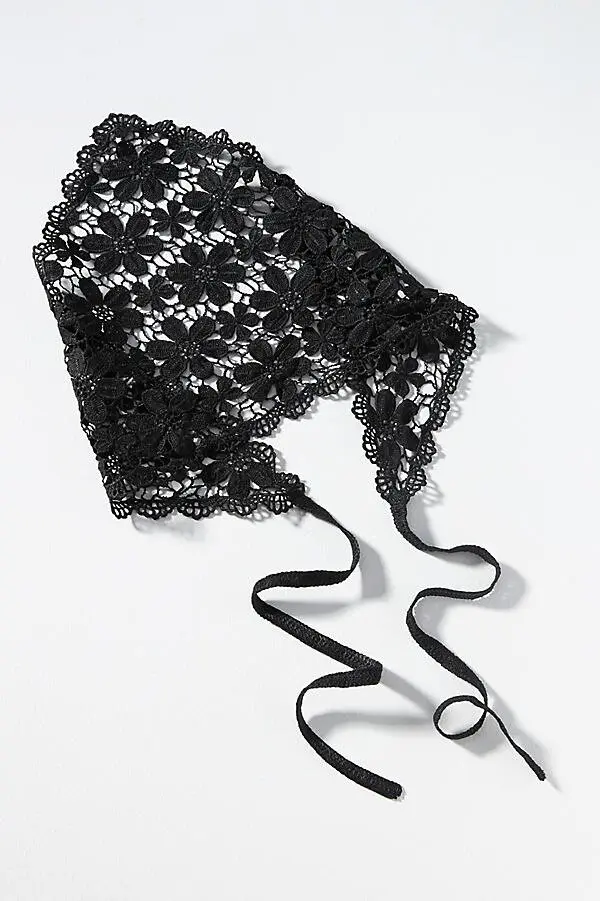 Anthropologie Floral Crochet Hair Scarf In Black - 29% Off  display picture 2