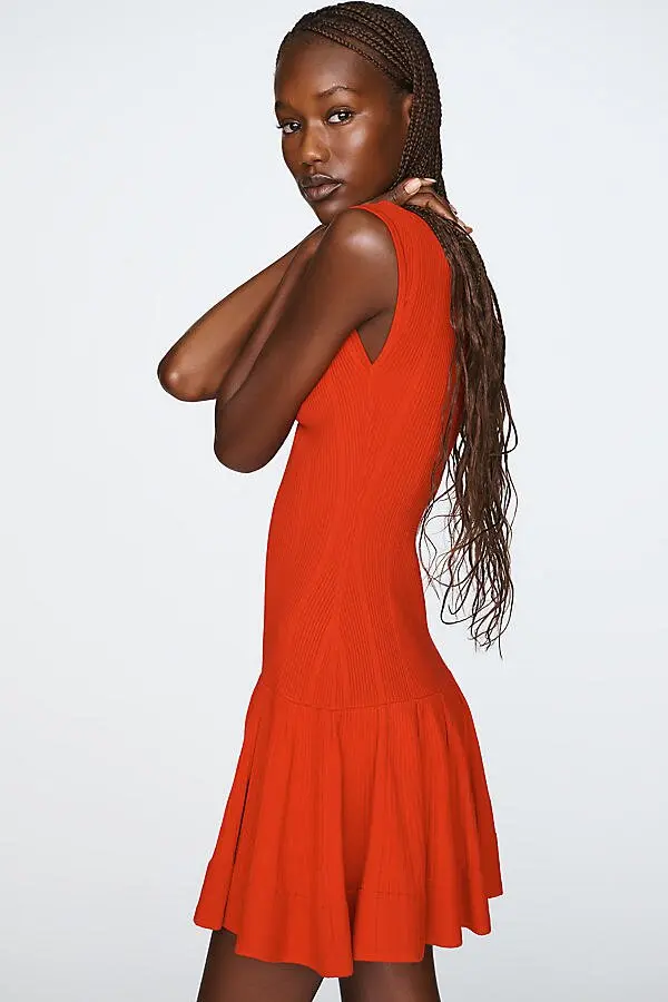 Maeve Ribbed Sweater Fit & Flare Mini Dress - Red