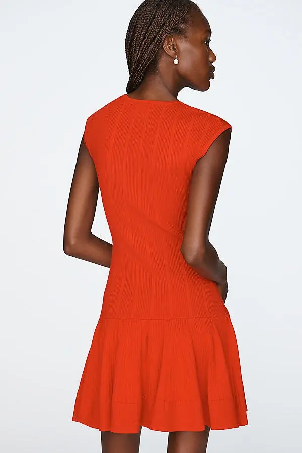 Maeve Ribbed Sweater Fit & Flare Mini Dress - Red