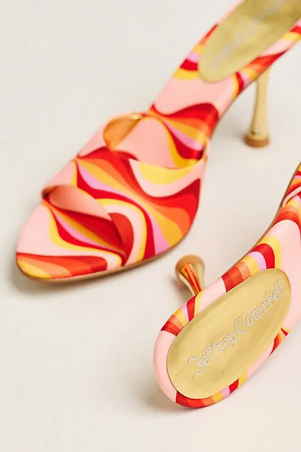 Jeffrey Campbell Agent Suede Mule Heels - Pink Red Multi