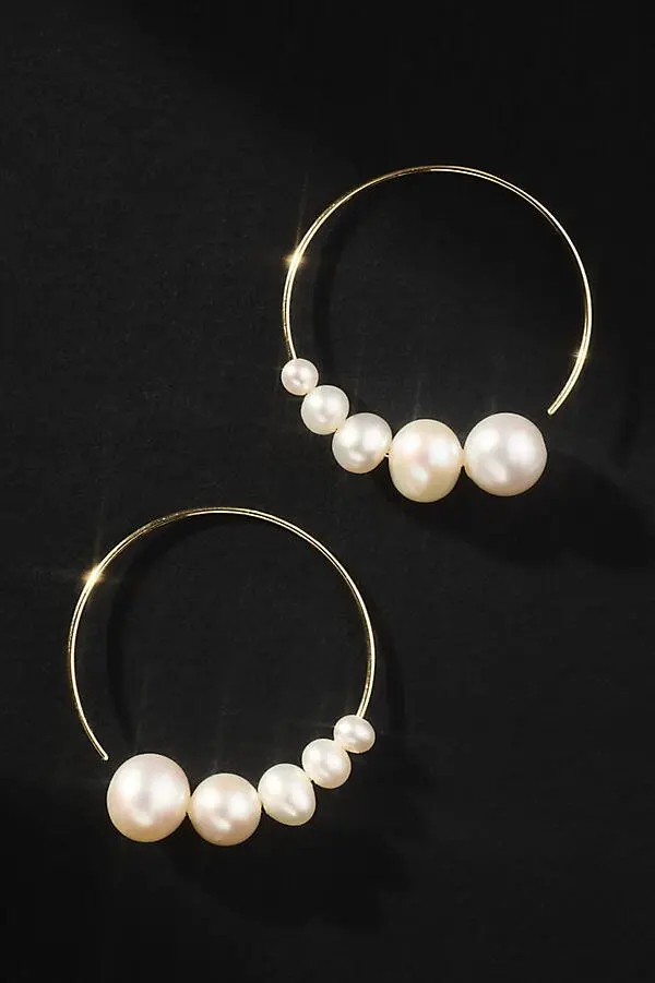 Saskia Diez Drop Pearl Hoop Earrings - Gold