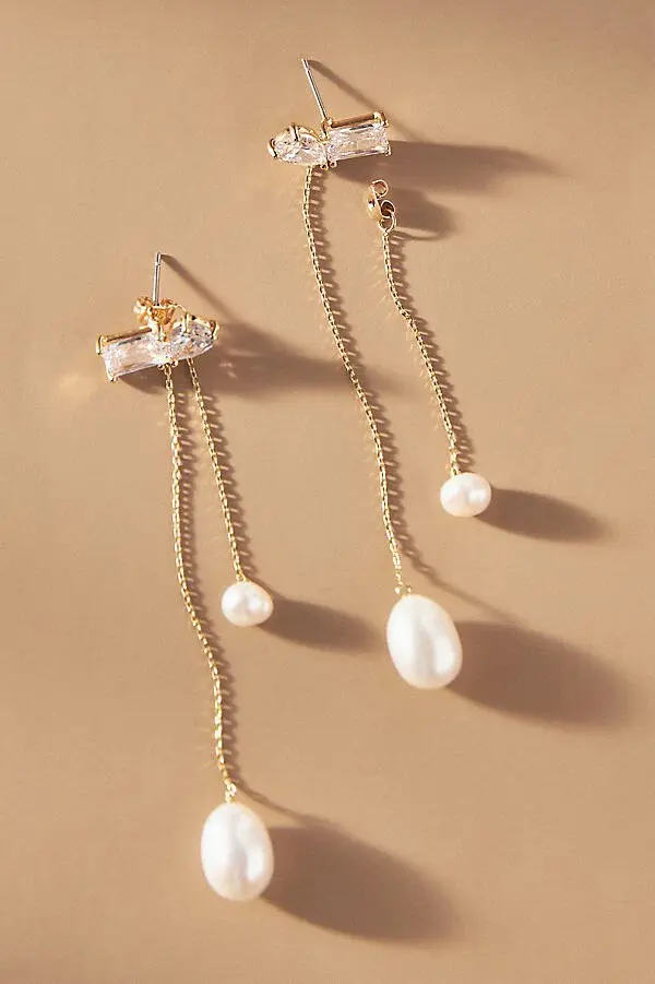 Anthropologie Pearl & Crystal Drop Earrings - Gold