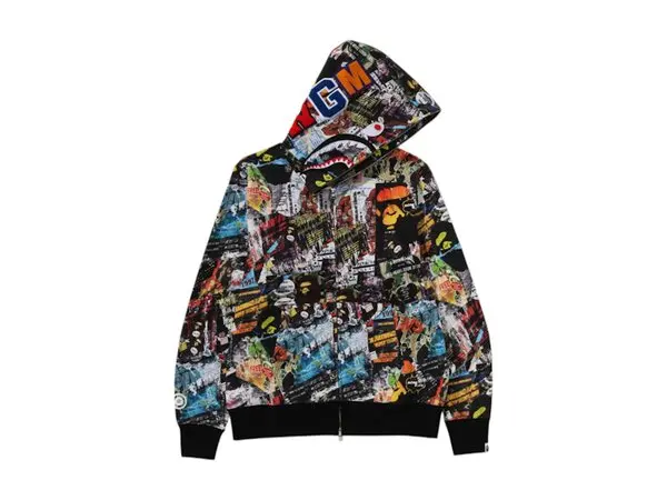 A BATHING APE Flyer Pattern Shark Full-zip Hoodie