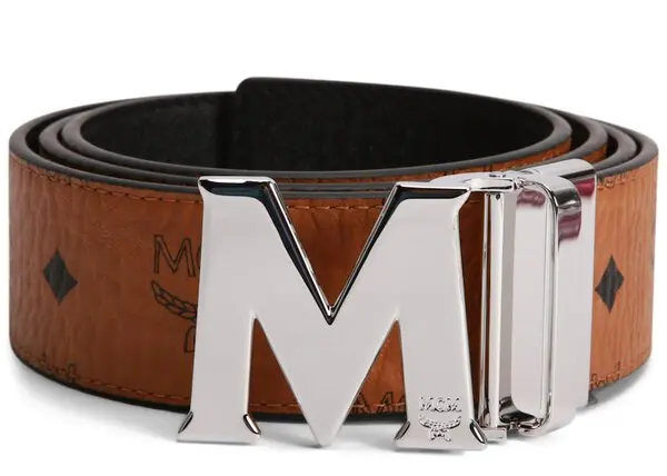 Mcm Reversible Belt Visetos Silver Cobalttone - Cognac
